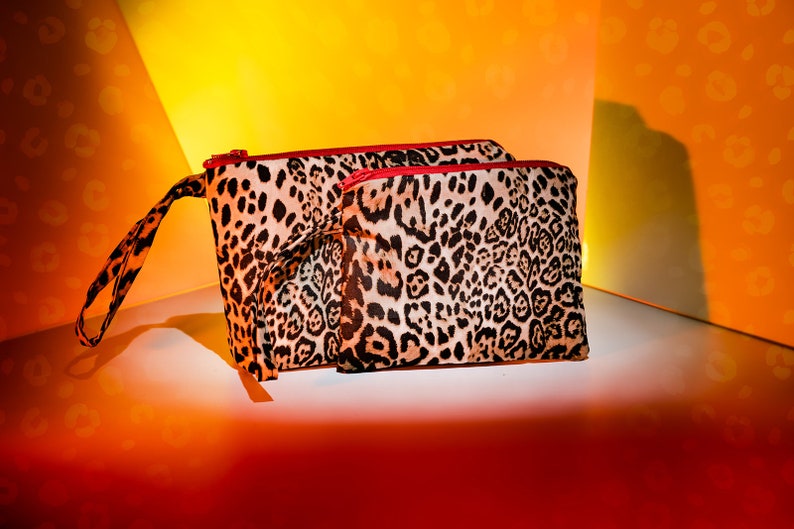 Leopard Print Red Heart Large Triangular Shaped Clutch Style Cosmetic ...