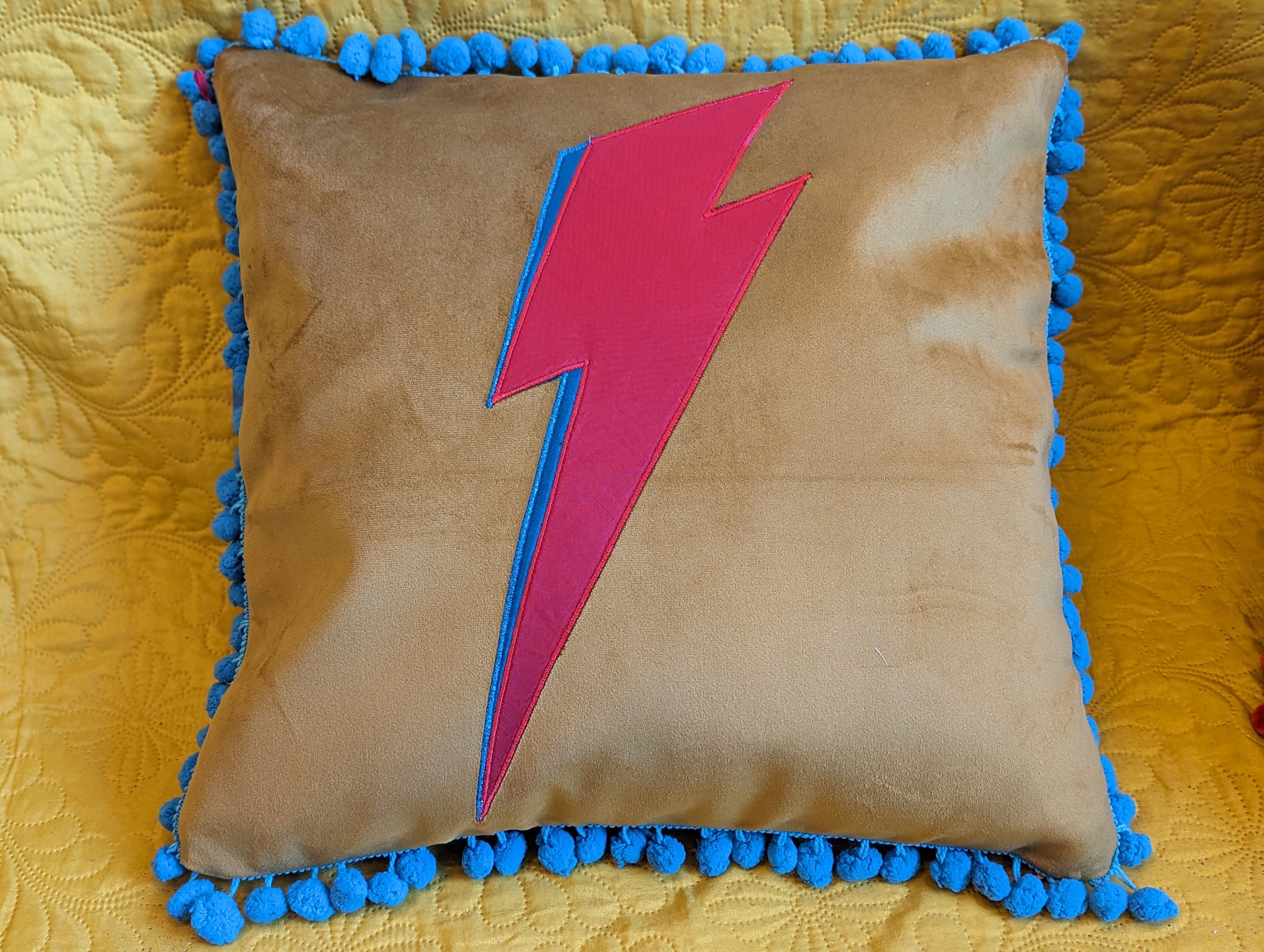 Bowie Lightning Bolt/flash Luxury Mustard Yellow Velvet Cushion, Ziggy ...