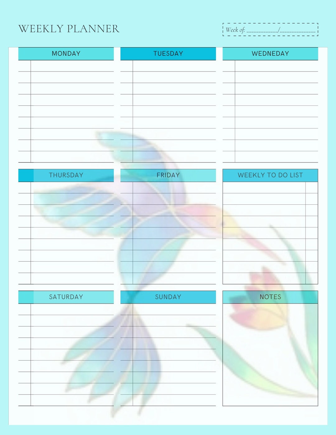 Hummingbird Weekly Planner, Printable Organizer (PDF) - Etsy