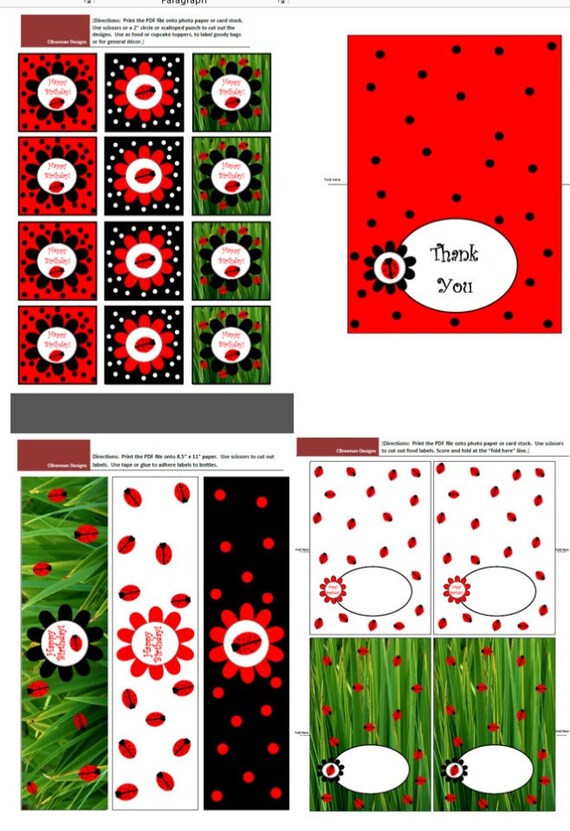 Ladybug Party Digital Printables Instant Download - Etsy