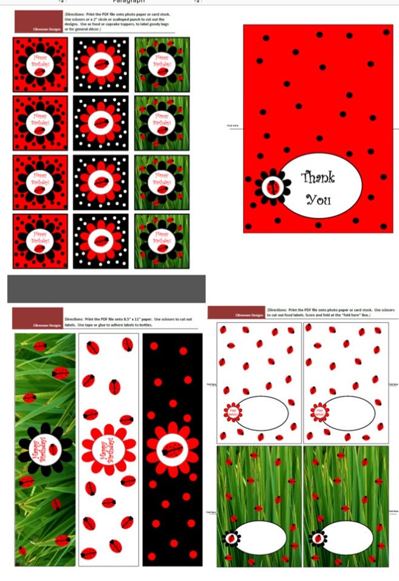 Ladybug Party Digital Printables - Instant Download - Etsy