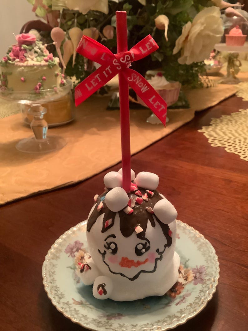 Chocolate Covered Apple Snowman With Marshmallows - Etsy