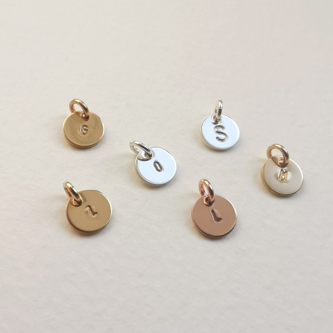 Gold Initial Disc, Sterling Silver or Rose Gold Initial Disc Charm ...