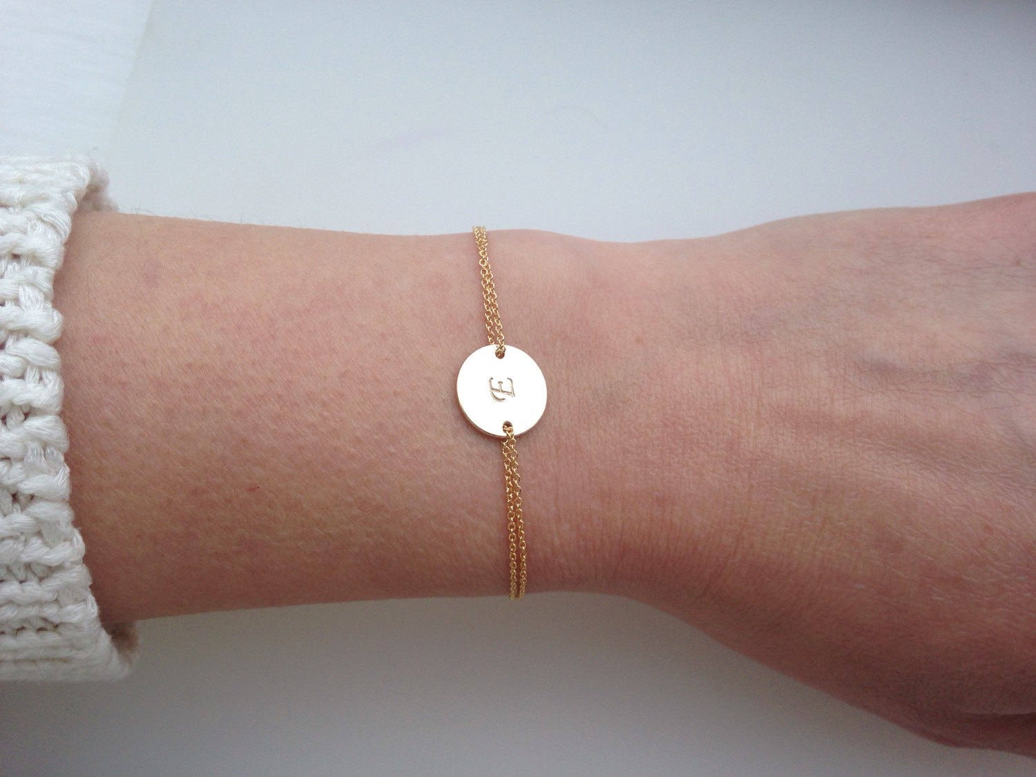 Gold name bracelet initials personalised disc | Etsy