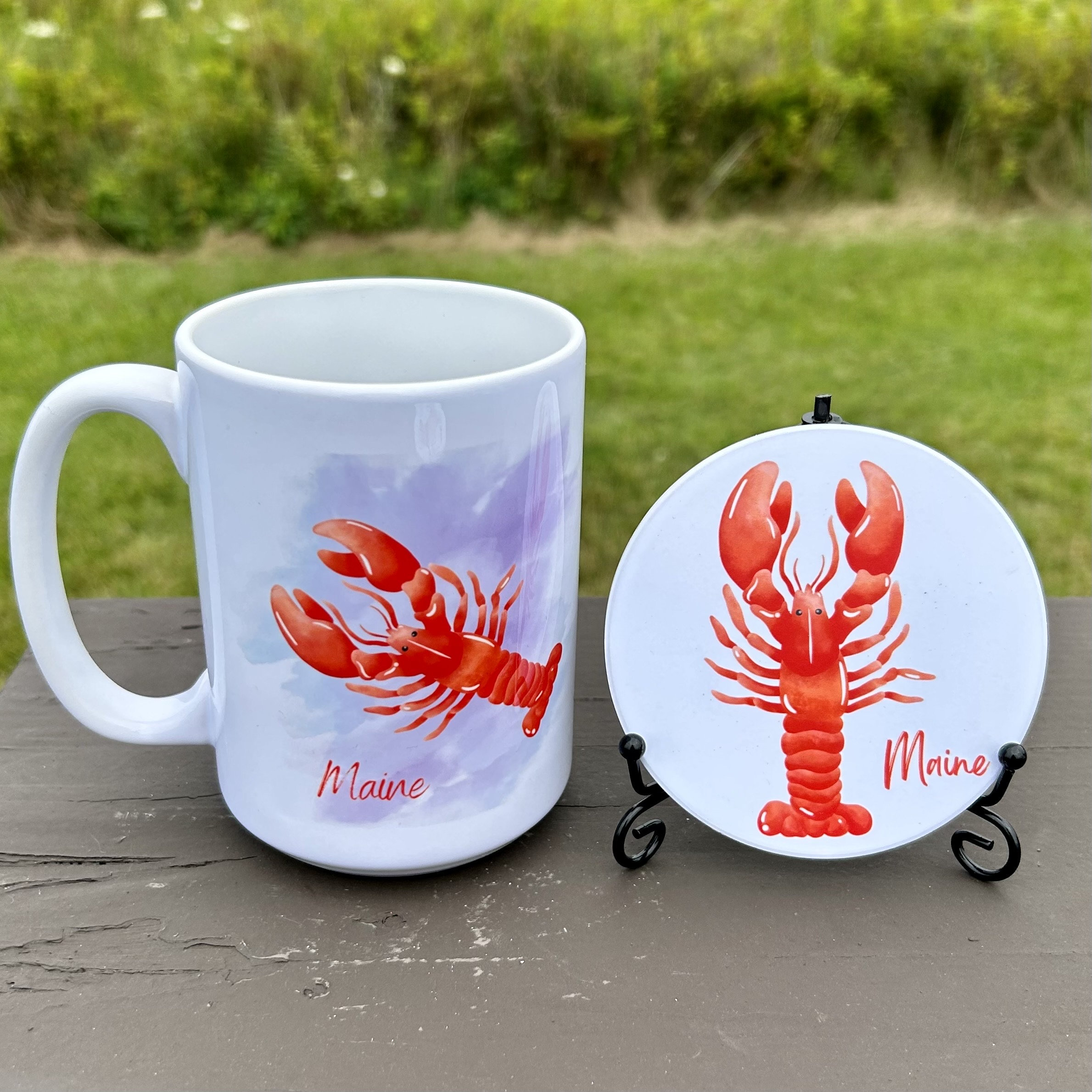Maine Lobster Mug & Coaster Set, 15oz Ceramic Mug, Round Ceramic ...