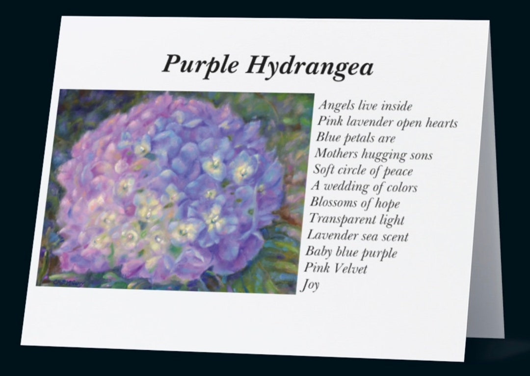 Purple Hydrangea Art With Poem Note Cards Set of 5 With Envelopes - Etsy