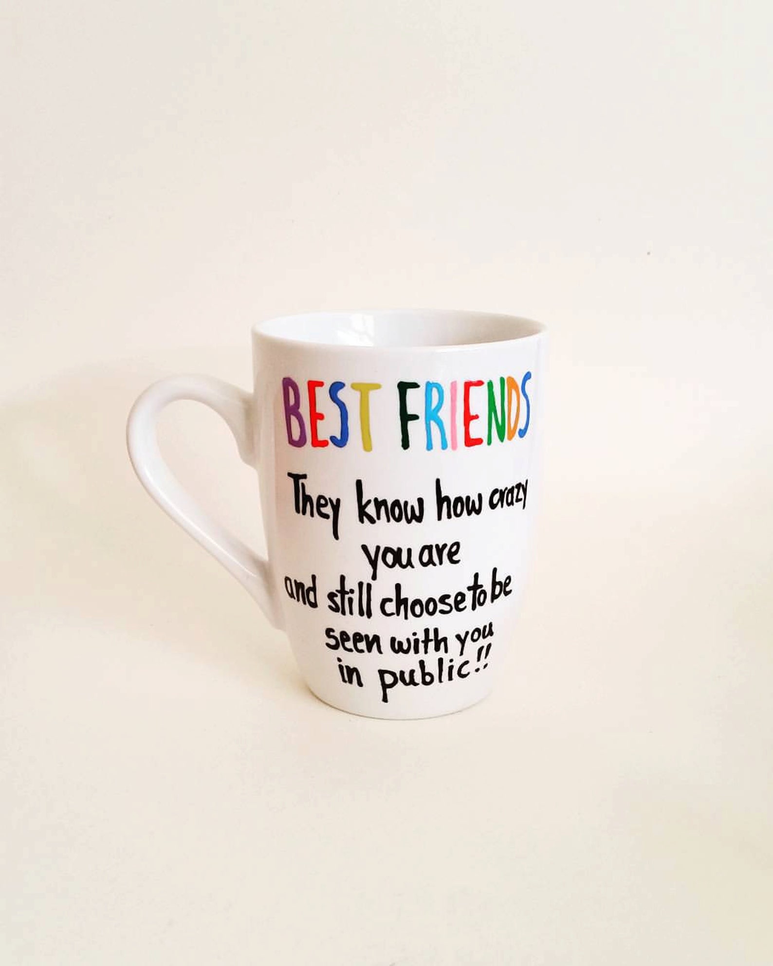Mug - Hand Painted White Ceramic Mug, "best Friends" // Friendship - Etsy