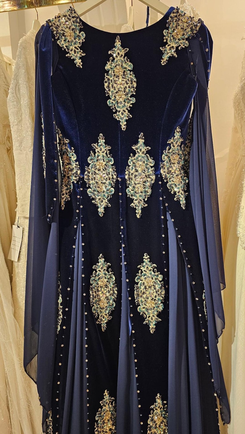 Renaissance Gorgeous Embroidered Medieval Recycled Dress,darkblue Elven ...