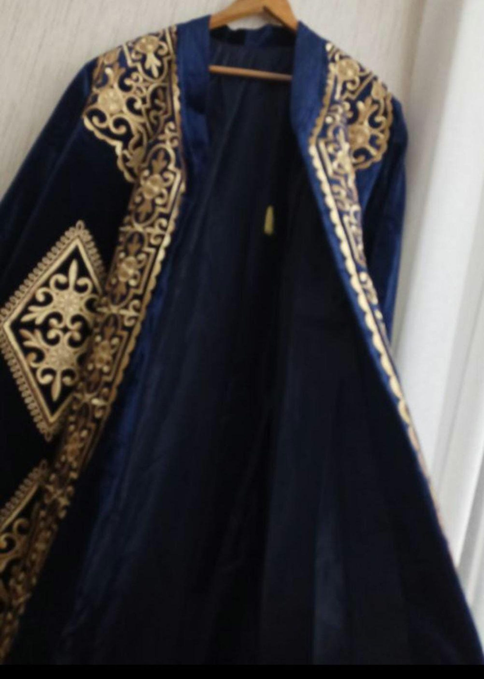 Men's Medieval Darkblue Coat, Men Kimono ,velvet & Gold Men Coat ...