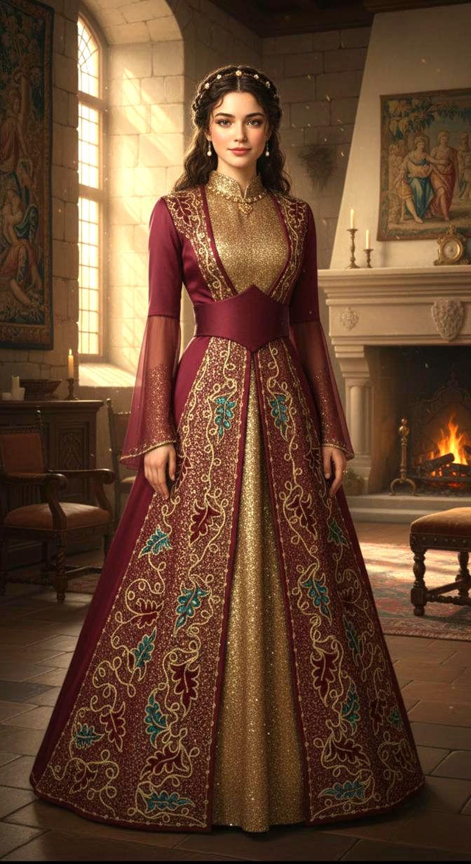 Burgundy Medieval Outside Dress,s M Size Gown,bellsleeves Kaftan and ...