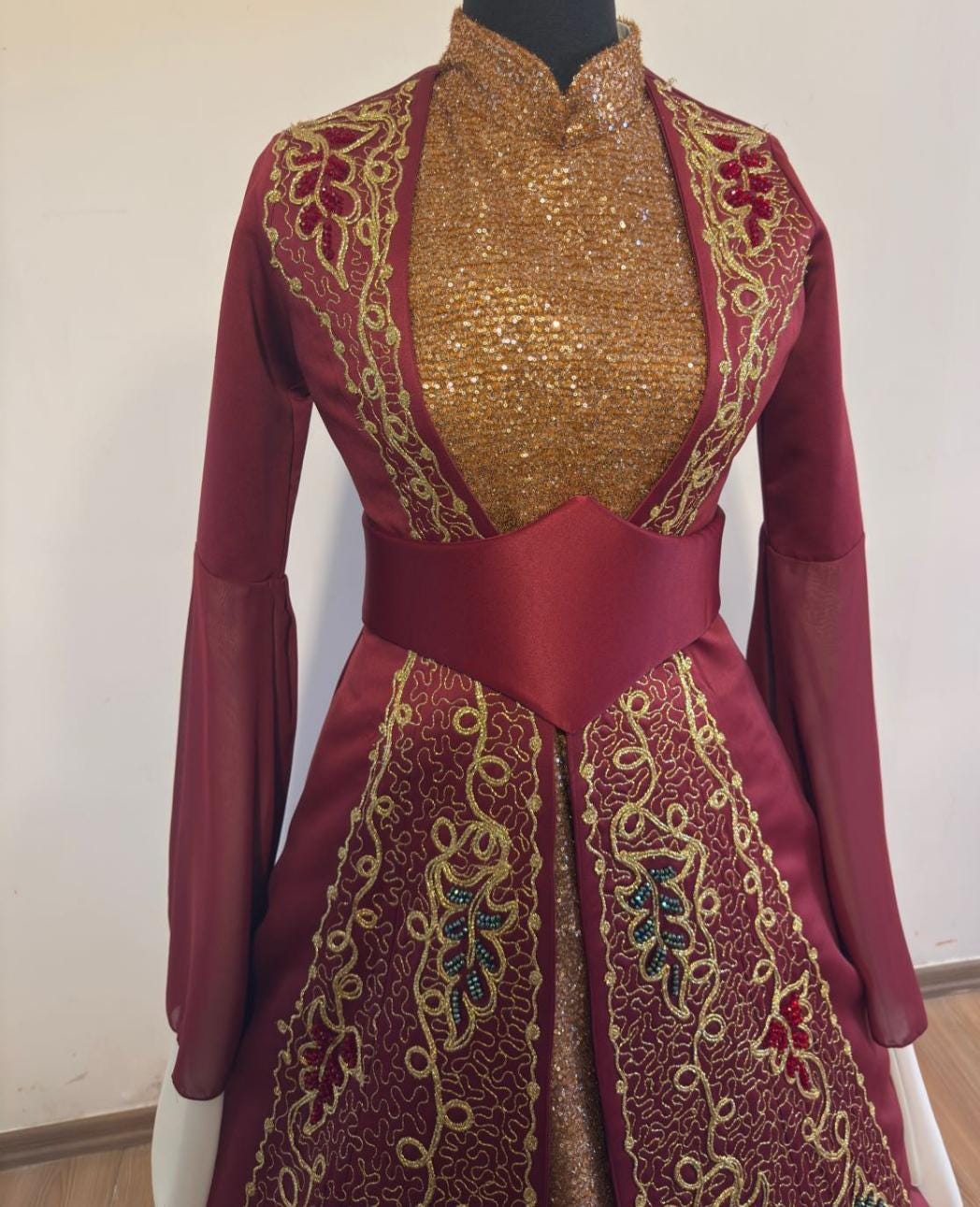 Burgundy Medieval Outside Dress,s M Size Gown,bellsleeves Kaftan and ...
