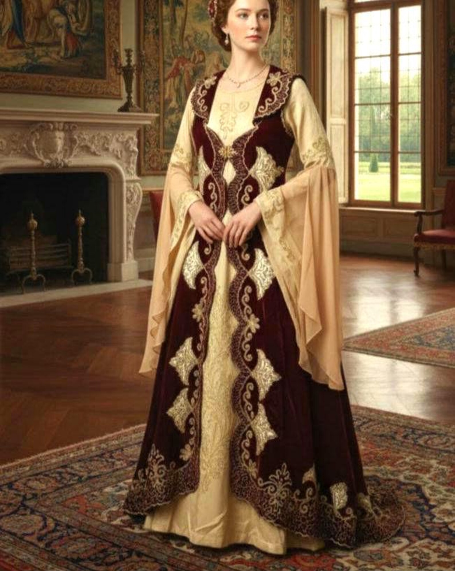 Renaissance Burgundy Medieval S Size Costume,medieval Costume S-M, Vest ...