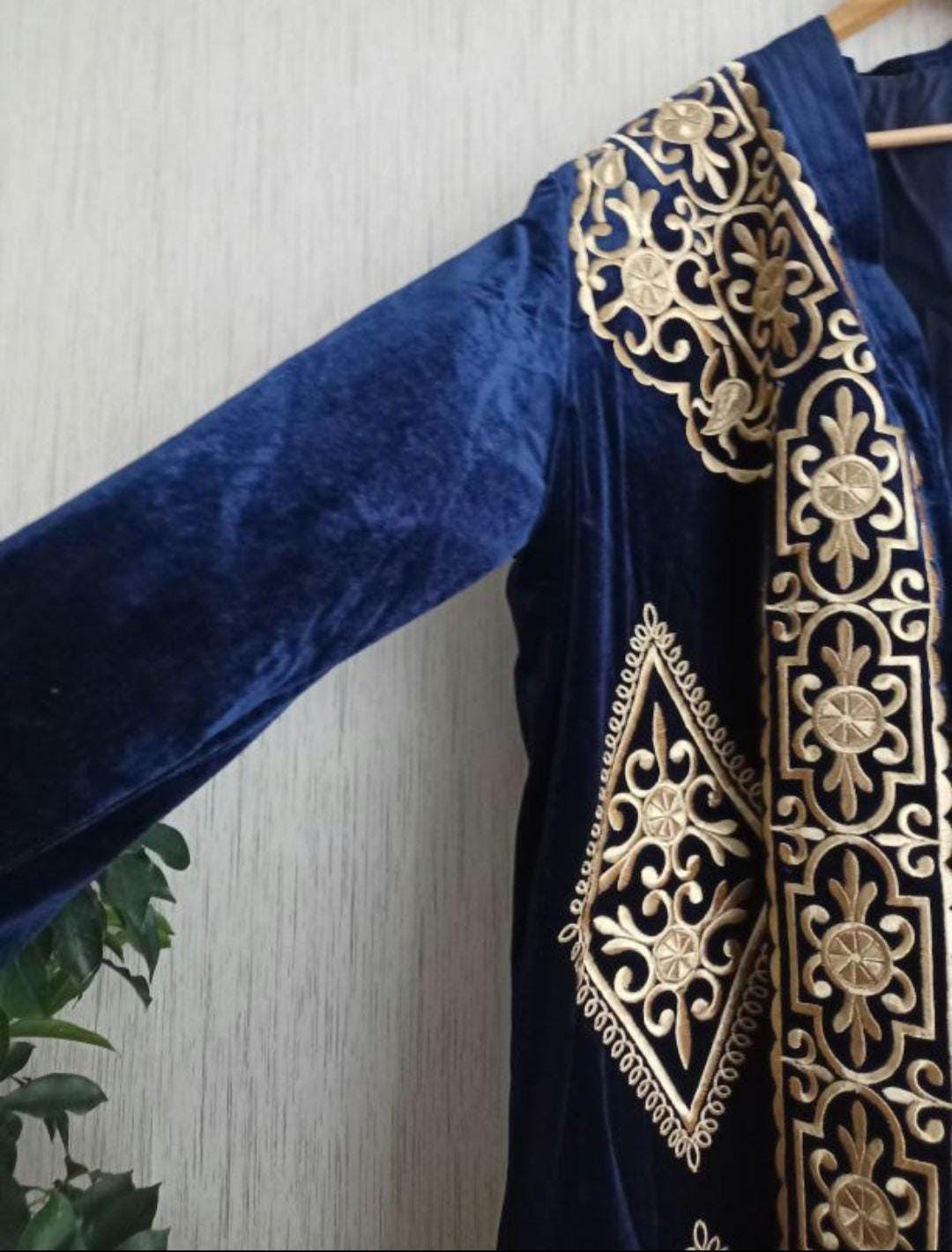 Men's Medieval Darkblue Coat, Men Kimono ,velvet & Gold Men Coat ...