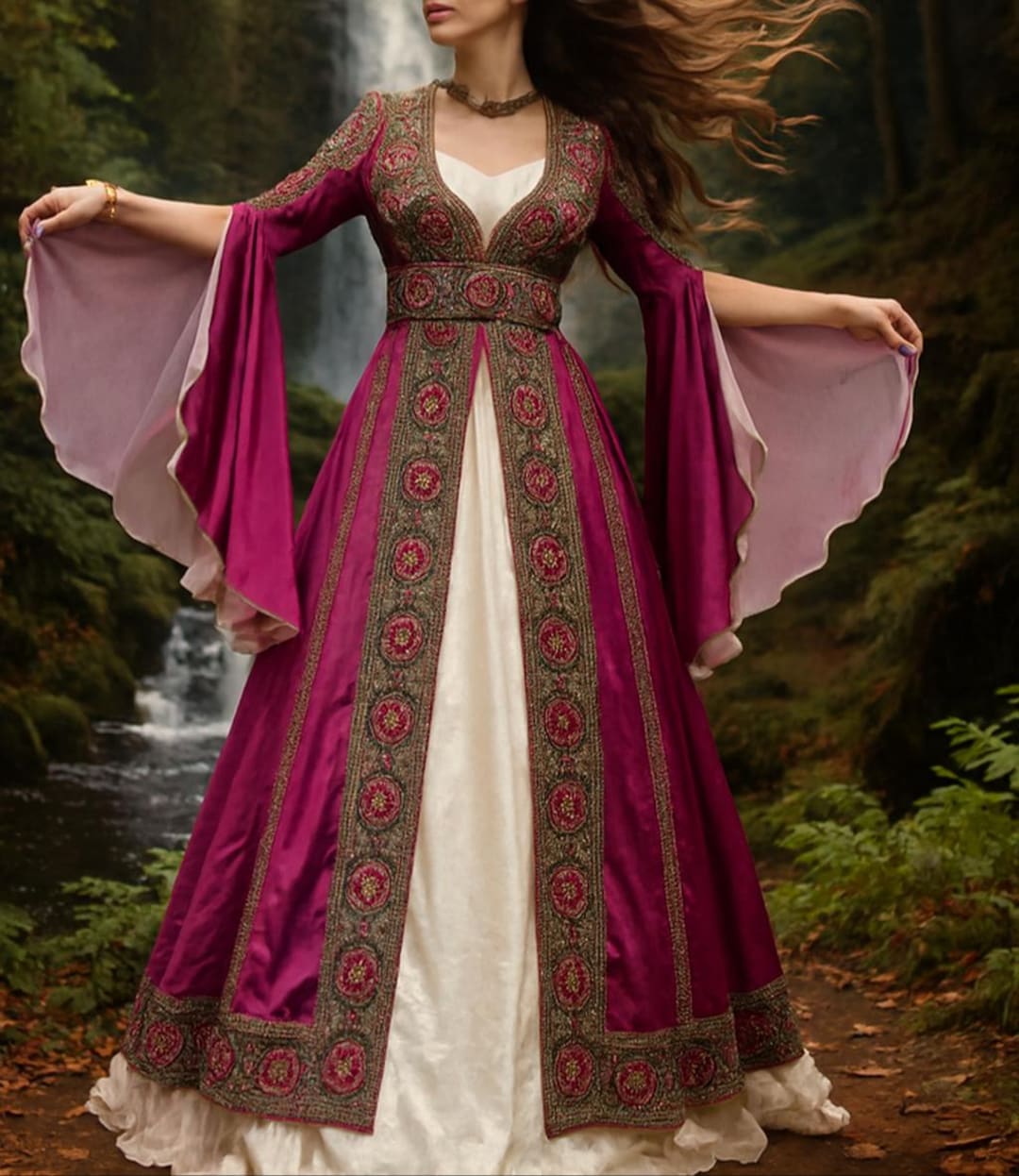 Hand Embroidered Historical Fairy Dress 6 8 Usa Medieval Kaftan Ottoman ...