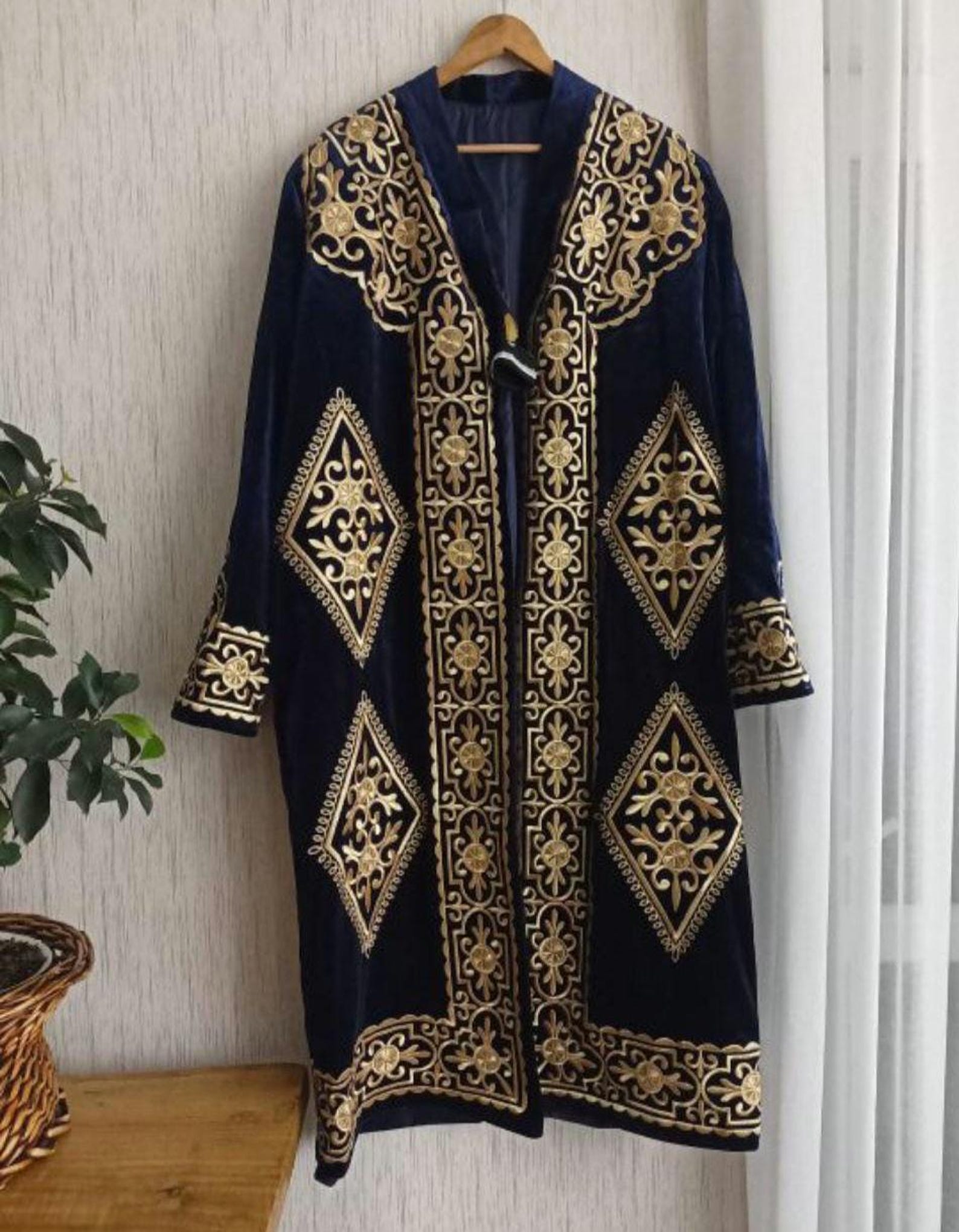 Men's Medieval Darkblue Coat, Men Kimono ,velvet & Gold Men Coat ...