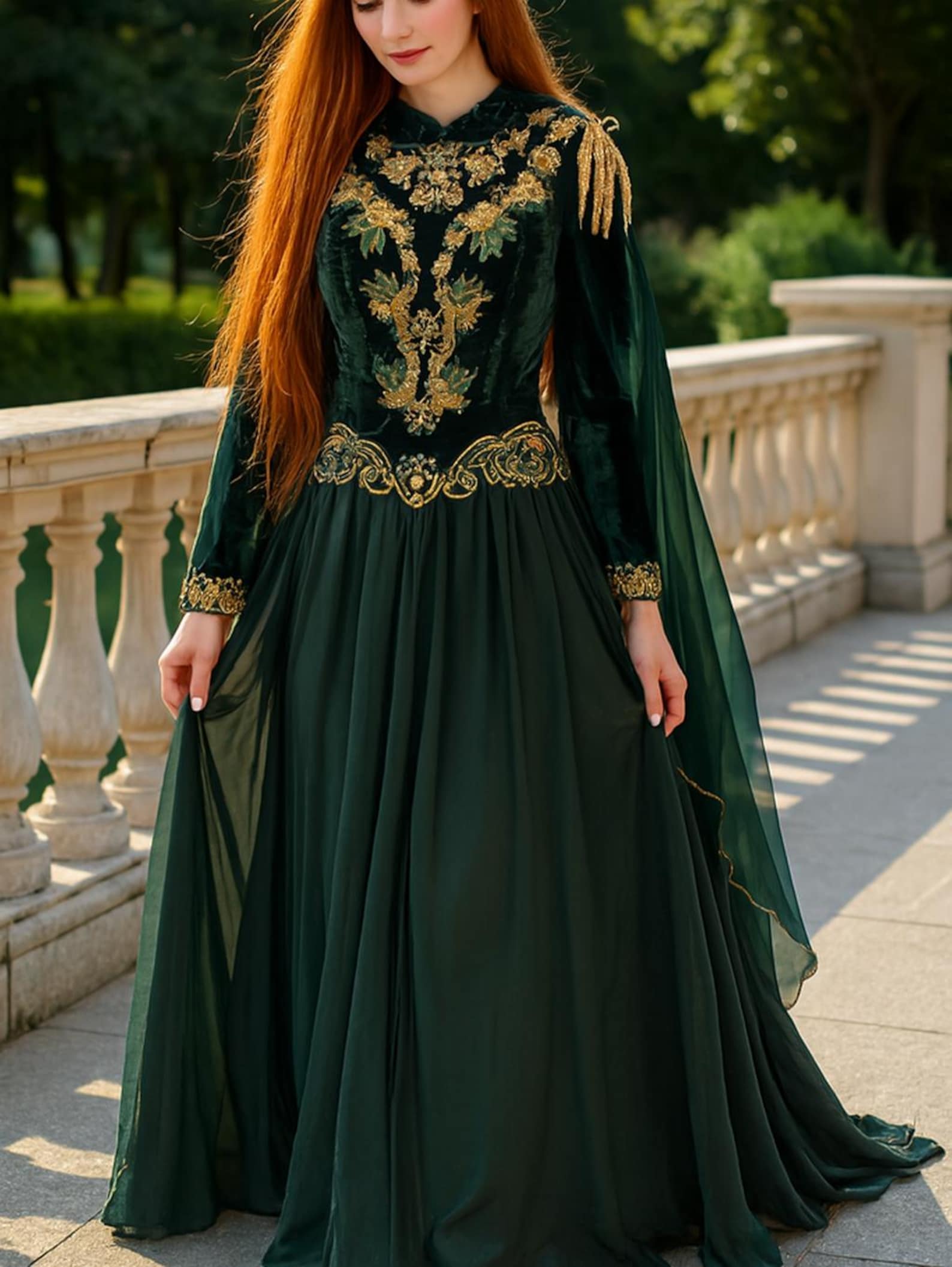 Renaissance Emerald Green L,XL 12 Usa Embroidered Medieval Dresses ...