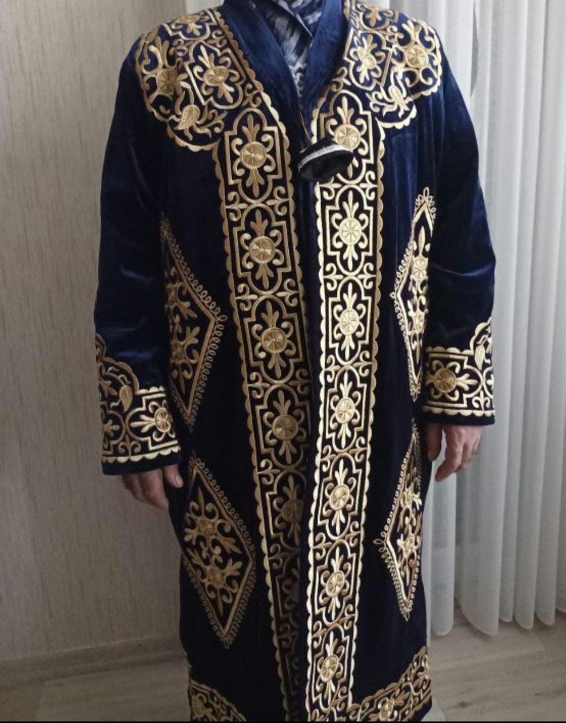 Men's Medieval Darkblue Coat, Men Kimono ,velvet & Gold Men Coat ...