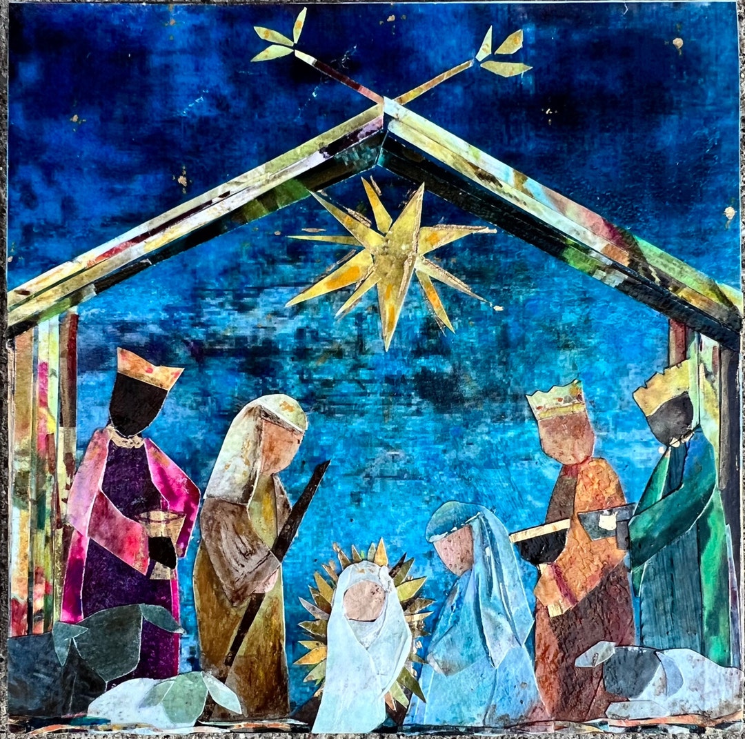 Nativity Scene- Collage on Wood Block - Etsy