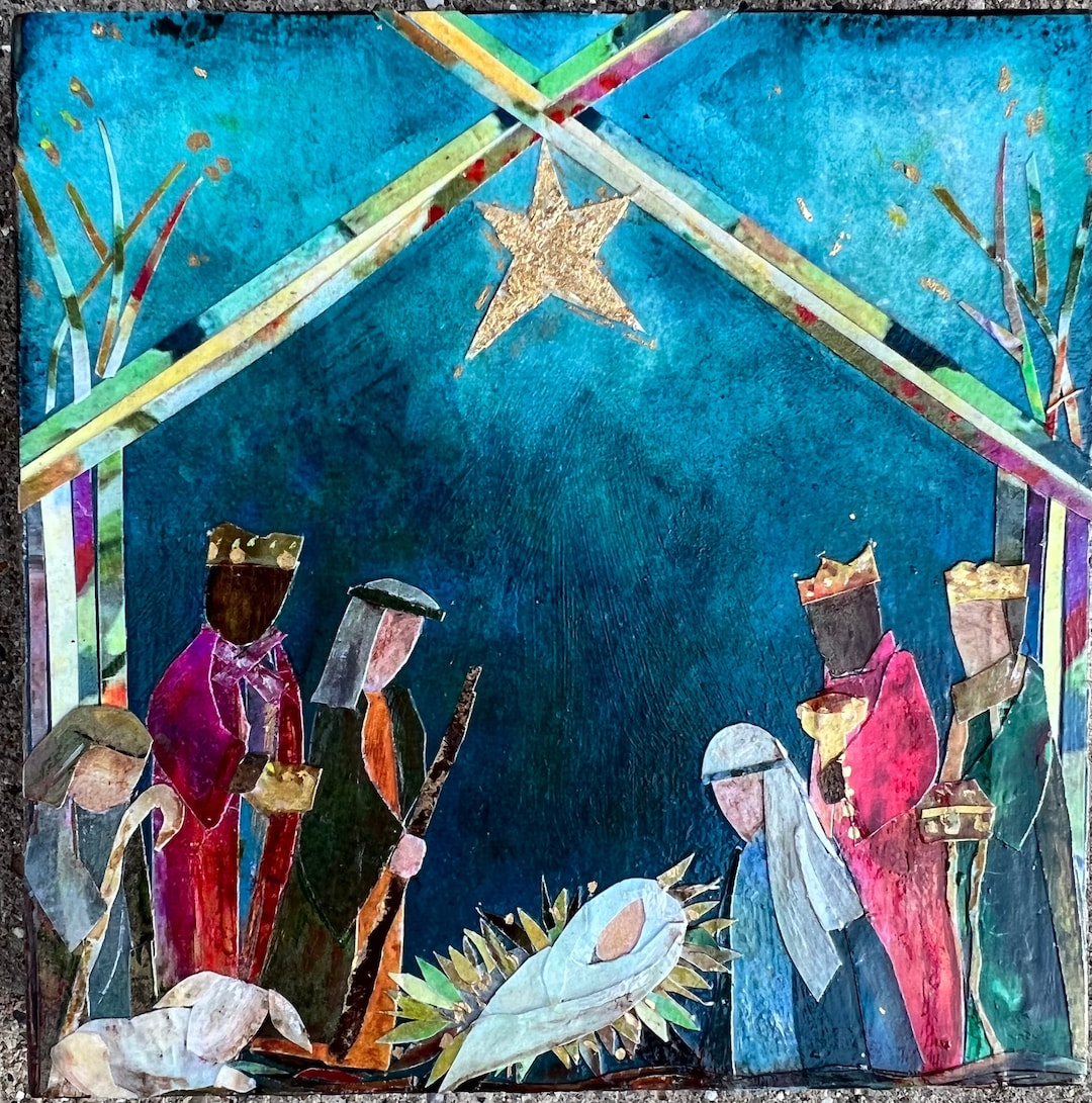 Nativity Scene- Collage on Wood Block - Etsy