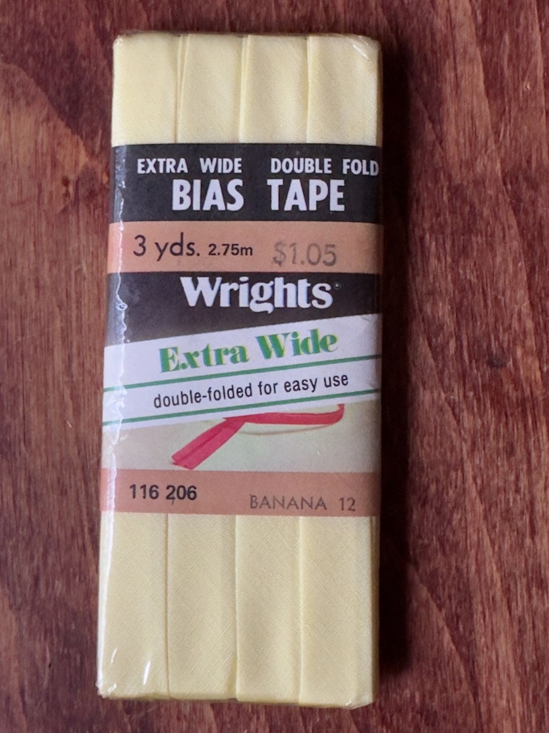 Extra Wide Bias Tape Wrights Double Fold Banana Yellow 3 Yards Vintage ...