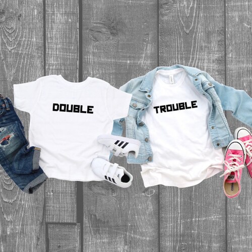 Double Trouble TWINS or Besties Print Kids T-shirts Black - Etsy