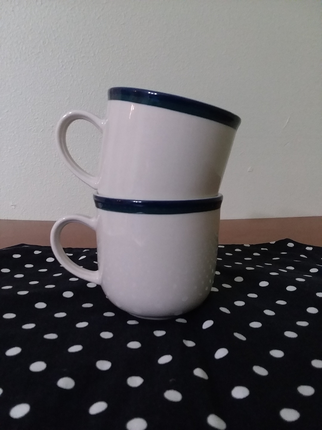 Stoneware Flat Bottom Cups by Kitchen Basics, 2 Coffee Mugs off White ...