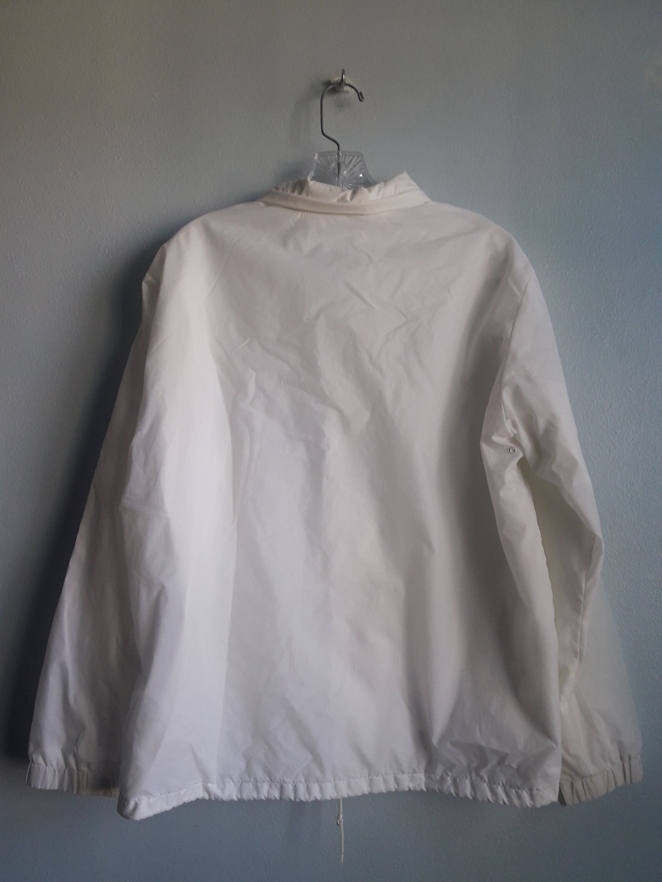 Puritan White Windbreaker Nylon Jacket, Full Zip up Long Puritan White Windbreaker Nylon Jacket, Full Zip up Long