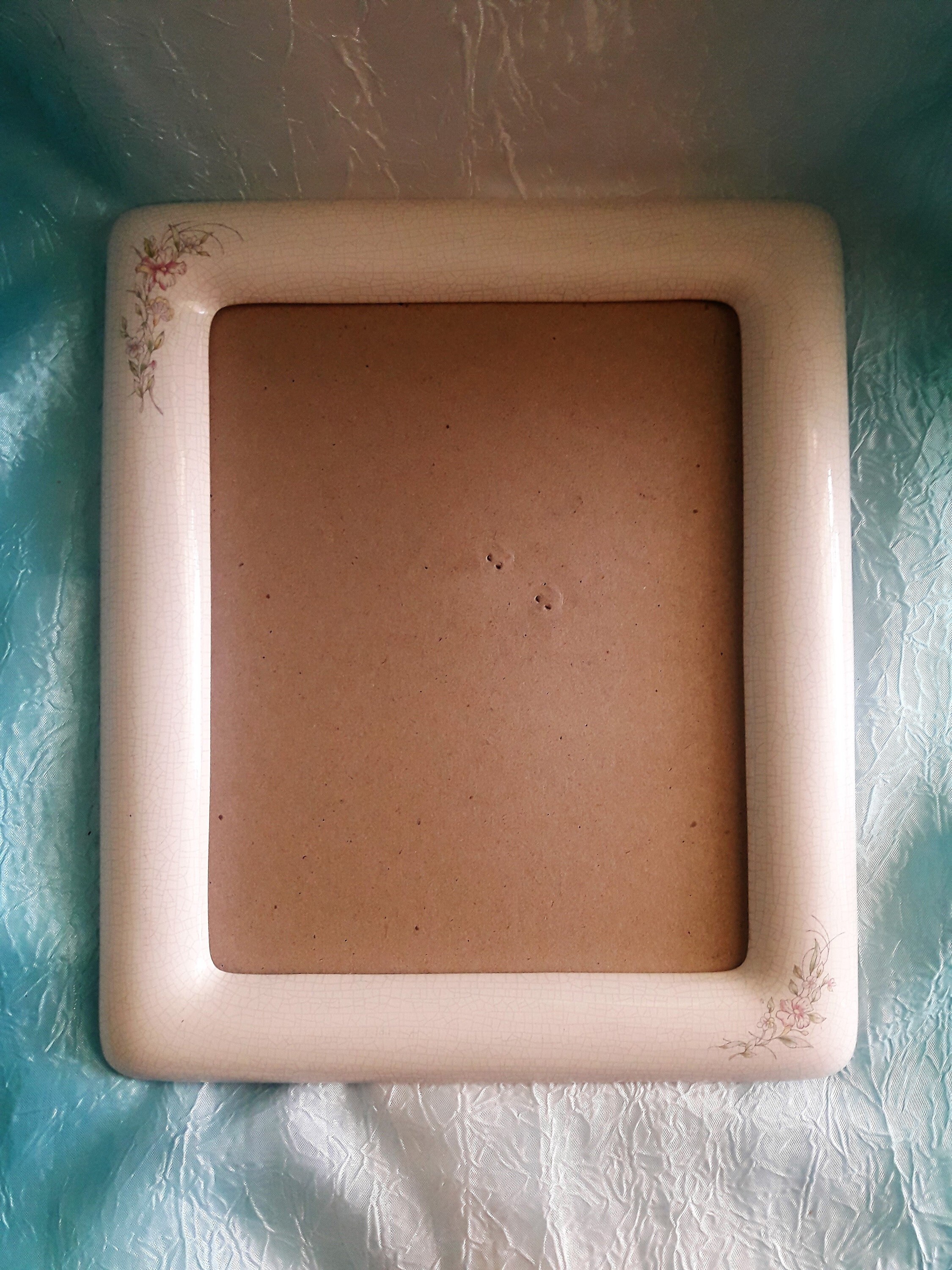 Vintage Large Ceramic Photo Frame Crackle Glaze W/ Floral Accent ...