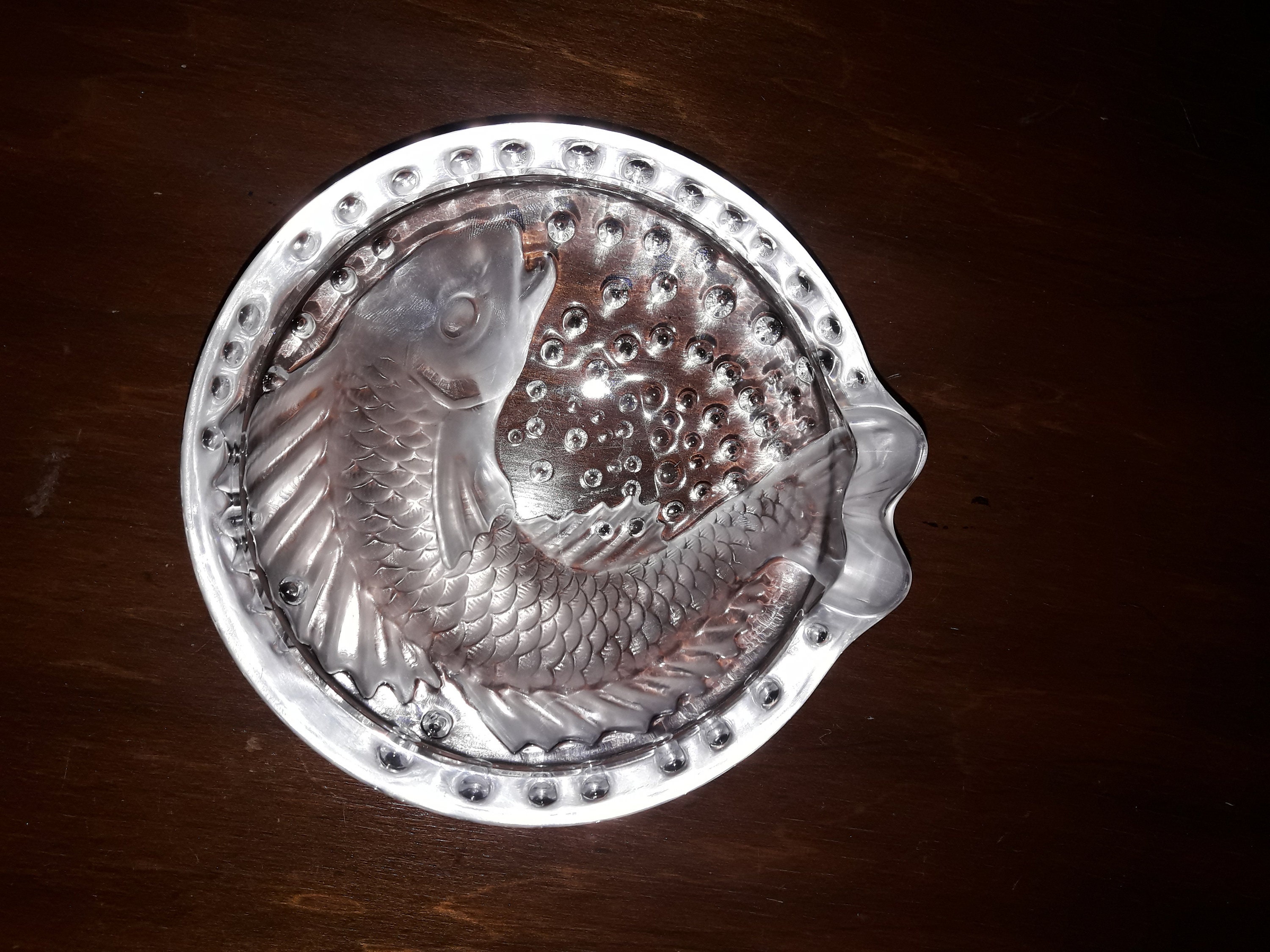 Vintage Lalique Crystal Ashtray Koi Fish French Art Glass Ashtray Candy ...