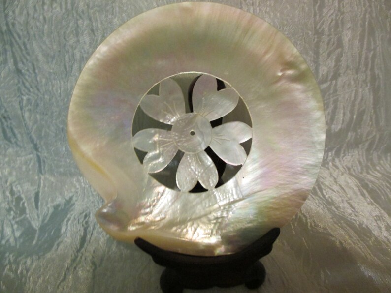Decorative Seashell Plate Mother of Pearl Ivory Hand Carved Polished ...