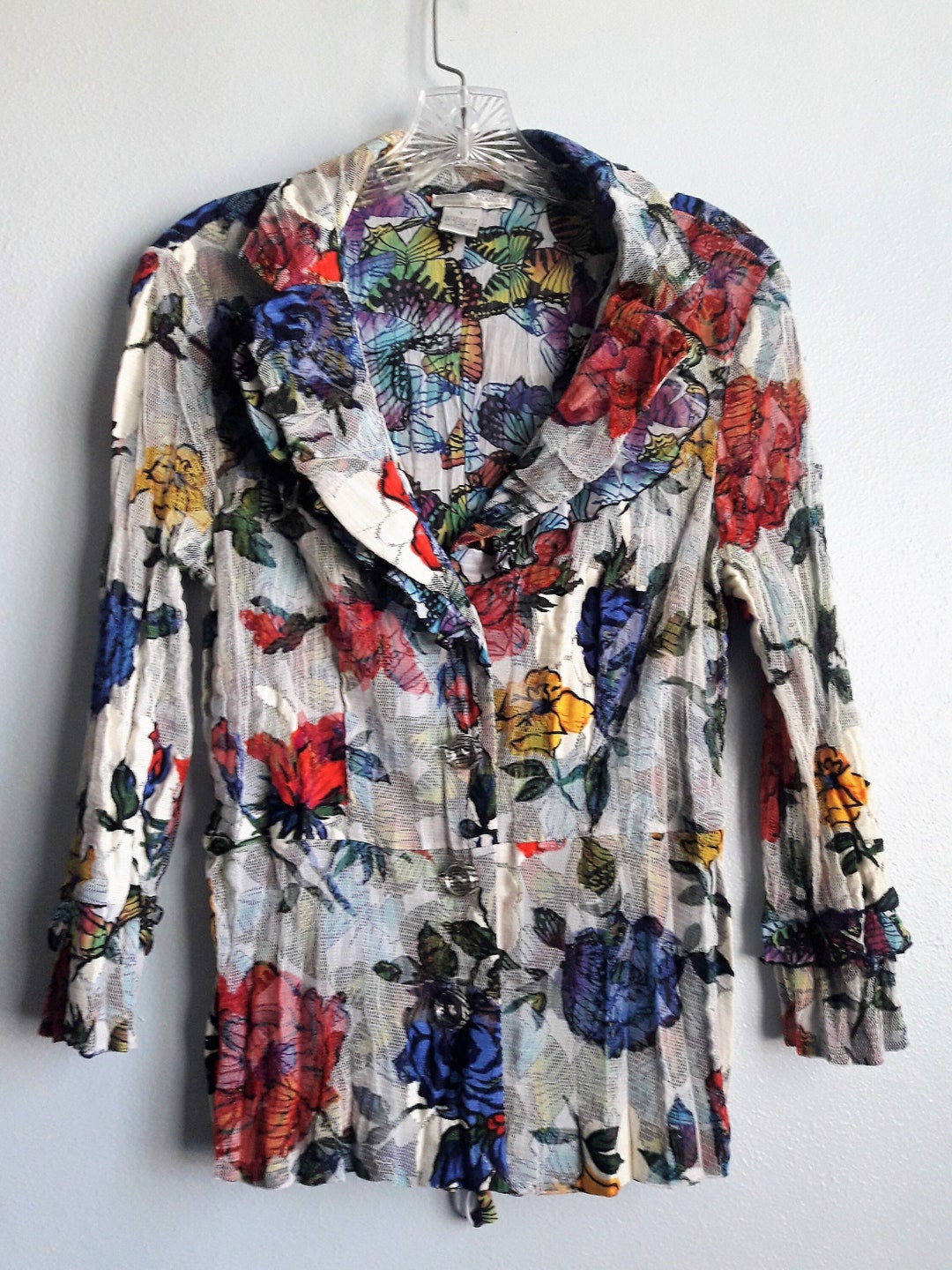 Alberto Makali Floral Blazer Buttoned Front Three Quarter Sleeves Lace ...