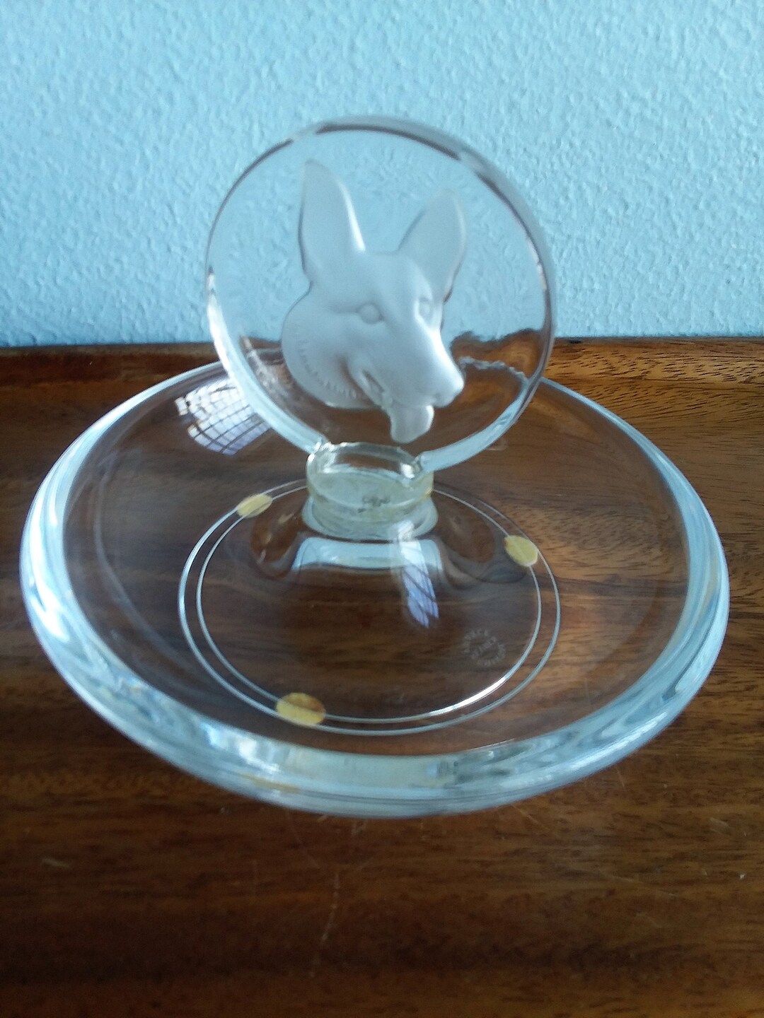 Vintage Cristal De Sevres Glass Trinket Dish, Frosted Etched Dog Handle ...