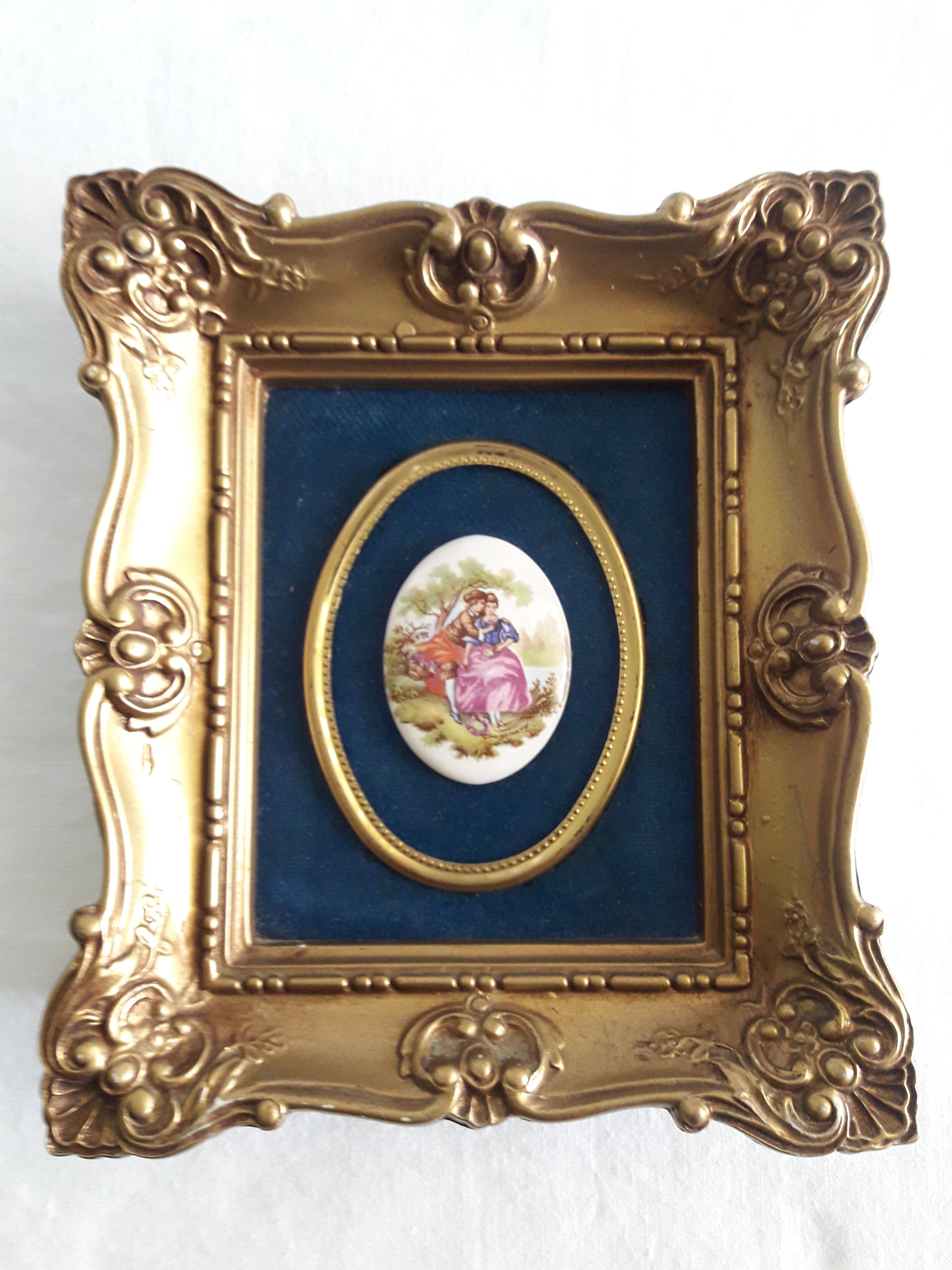 Vintage Framed Miniature CAMEO Porcelain on Velour Courting - Etsy