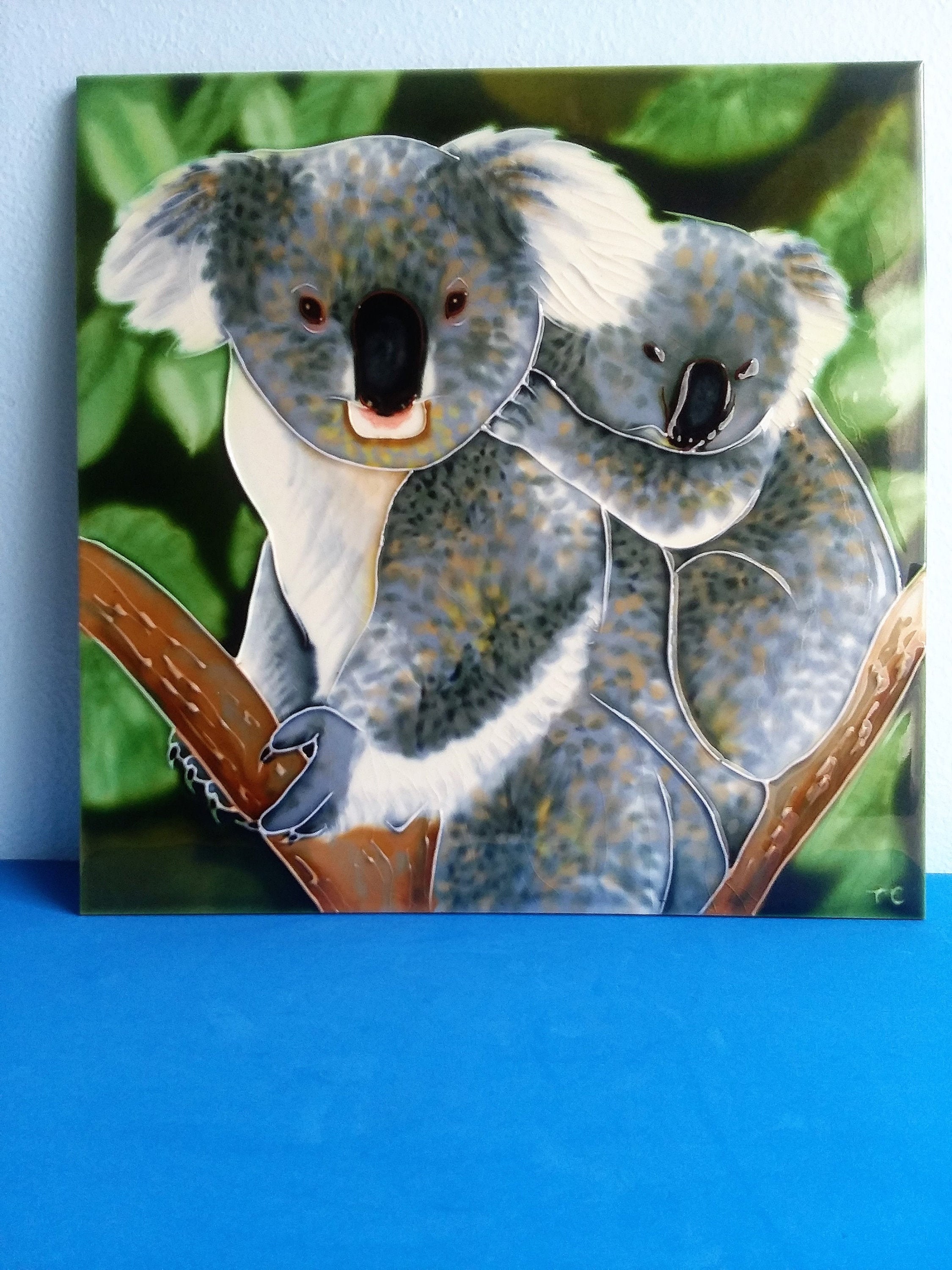 Koala Bears Ceramic Glazed Tile, Mother Baby Animals on Tree Branch ...
