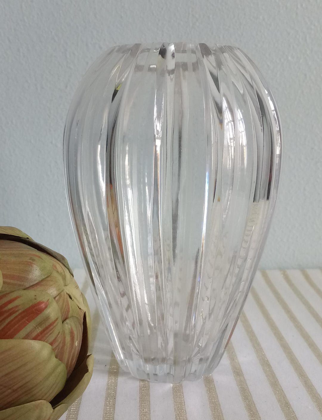 Vintage Clear Glass Bud Vase Cut Crystal; Flower Vase Bulbous Short ...