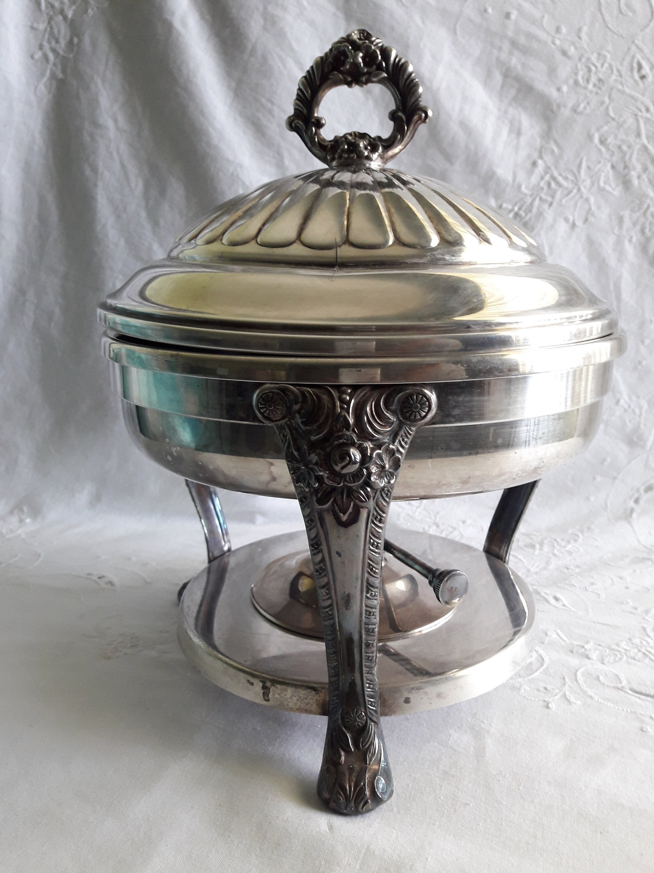 Vintage Round Chafer Buffet Set Chafing Dish Pan, Dome Lid With Handle ...