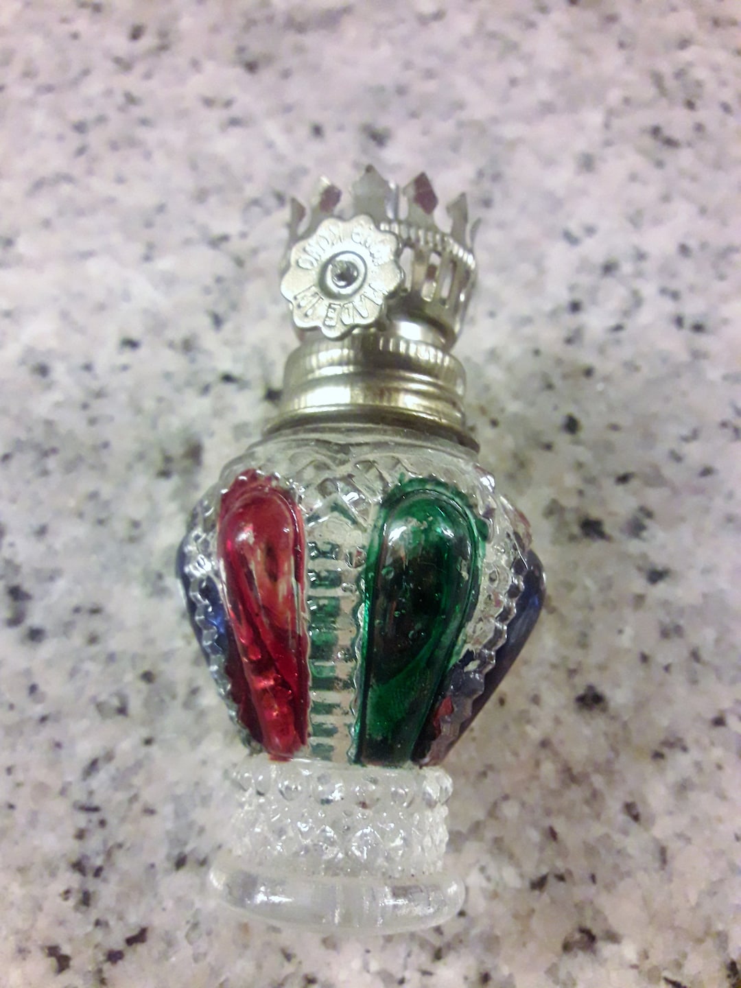 Vintage Miniature Retro Hurricane Kerosene Oil Lamp Multicolor Stained ...