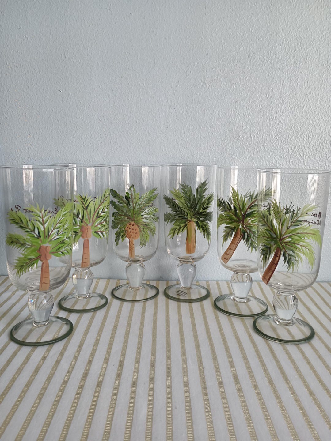 Hand Painted Palm Tree Footed Pilsner Beer/cocktail Glass Drinkware ...