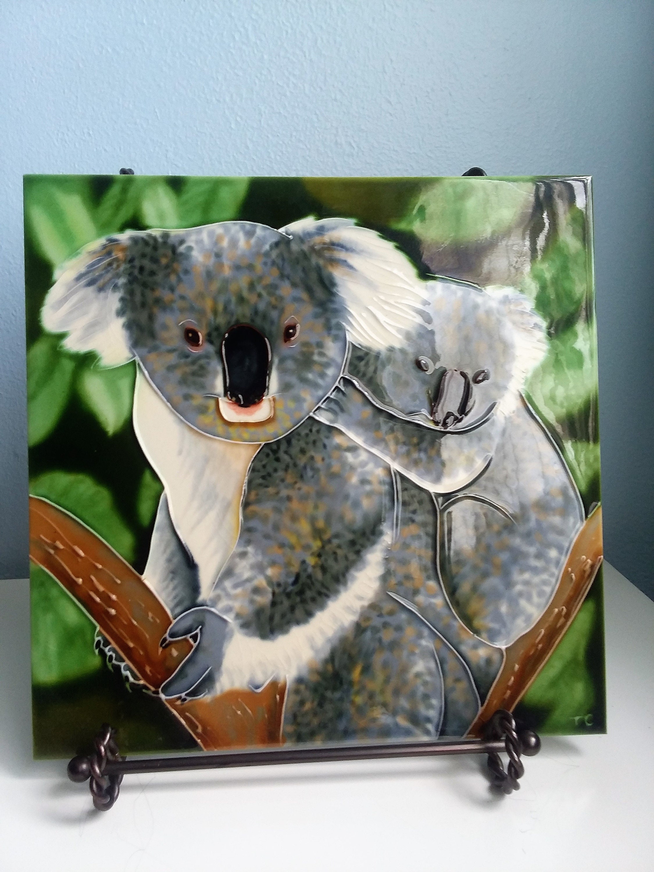 Koala Bears Ceramic Glazed Tile, Mother Baby Animals on Tree Branch ...