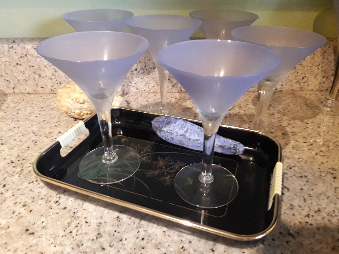 Vintage V Shaped Martini Cocktail Glasses Collection Of Six Dorothy Thorpe Blue Frosted