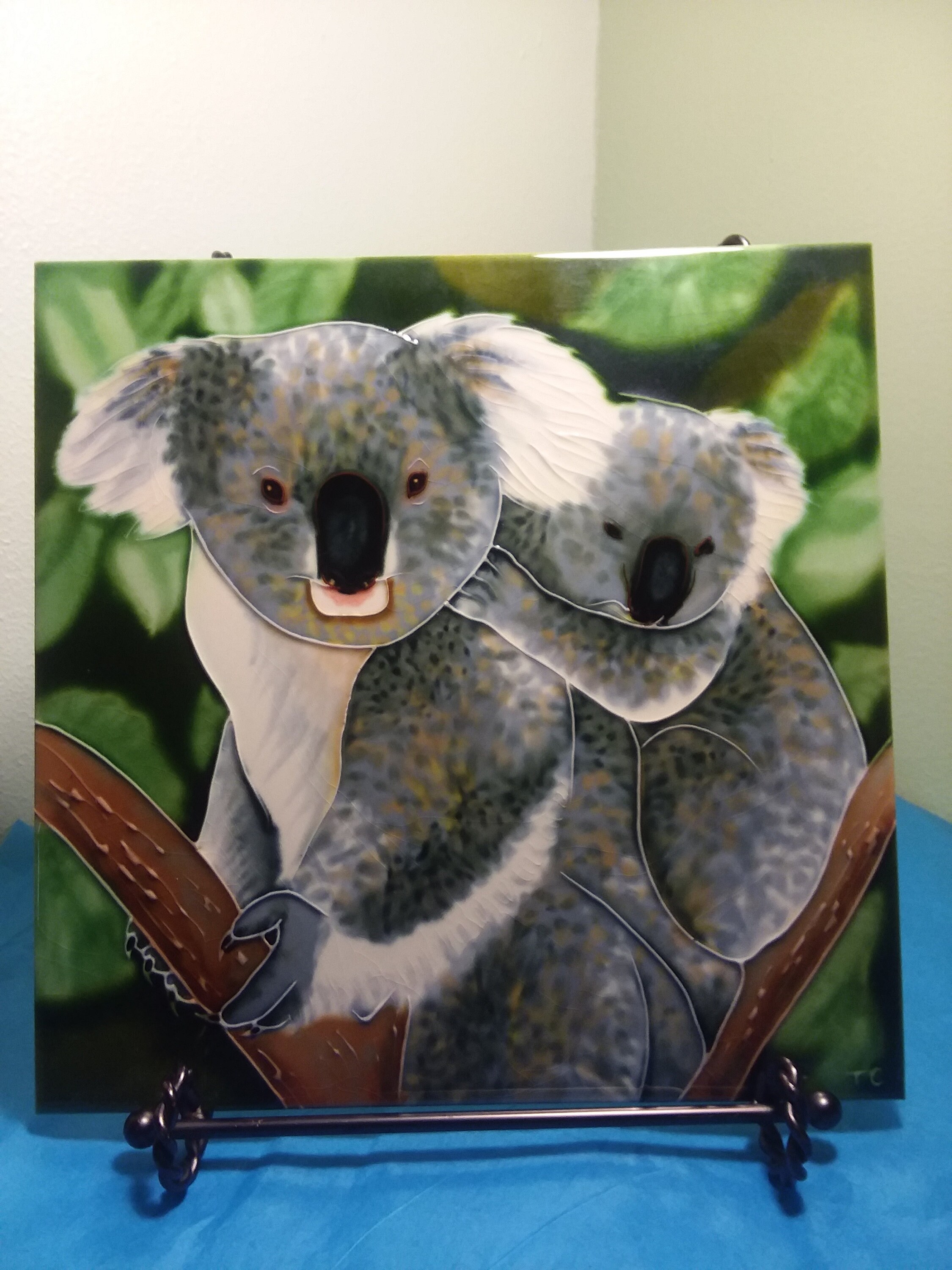Koala Bears Ceramic Glazed Tile, Mother Baby Animals on Tree Branch ...