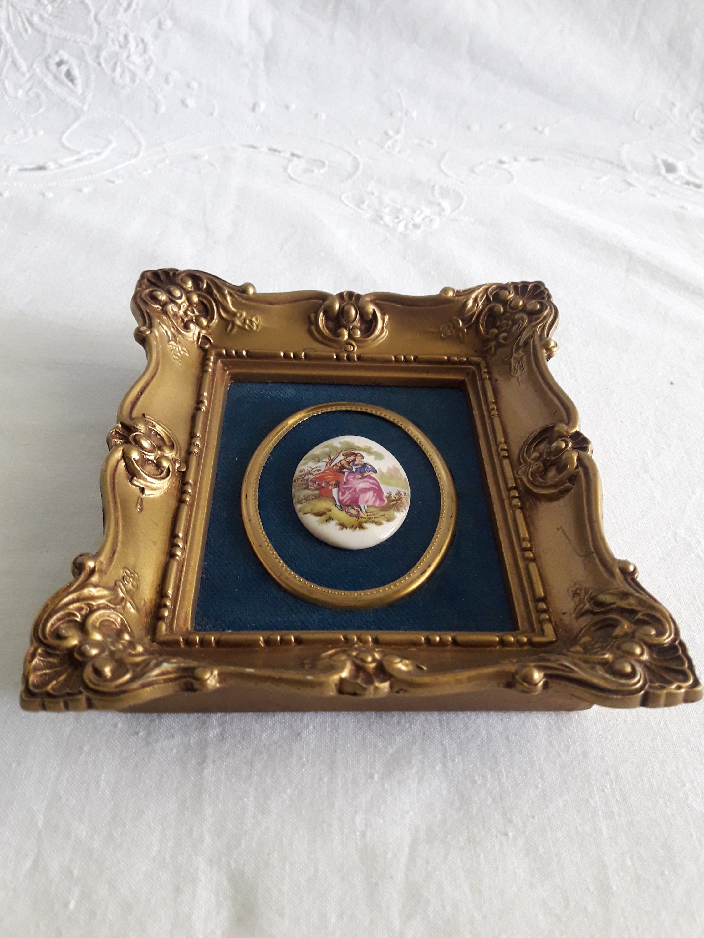 Vintage Framed Miniature CAMEO Porcelain on Velour Courting - Etsy