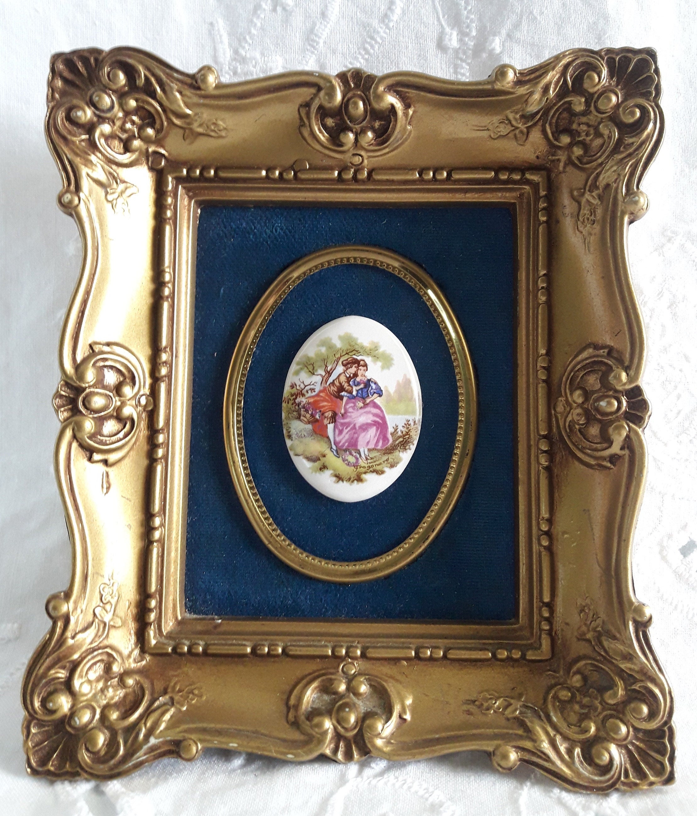 Vintage Framed Miniature CAMEO Porcelain on Velour Courting - Etsy