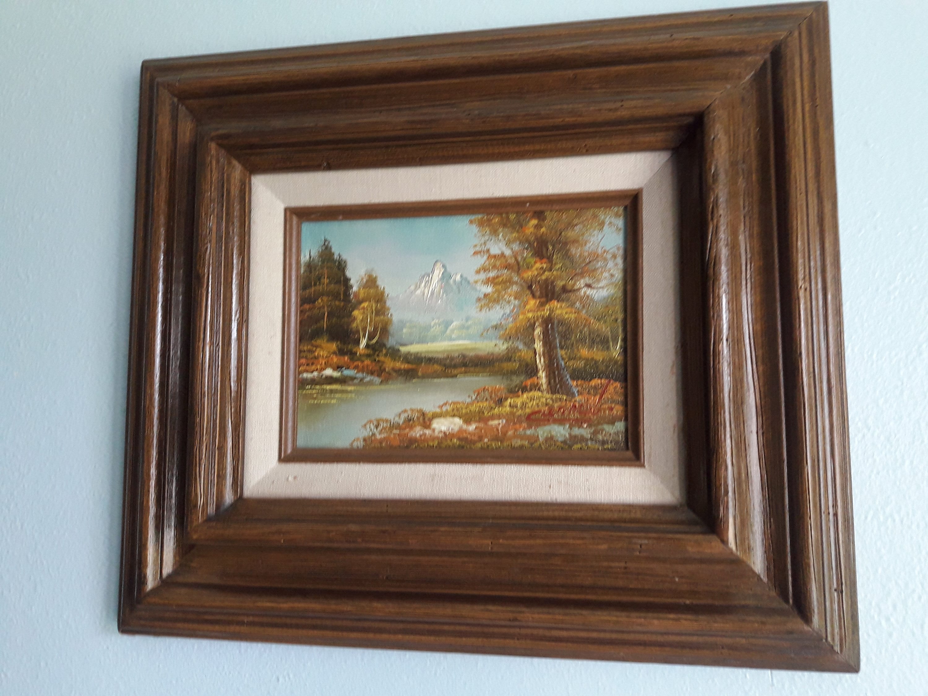 Framed Landscape Art of Nature Scenery With Hills, Trees and Stream ...