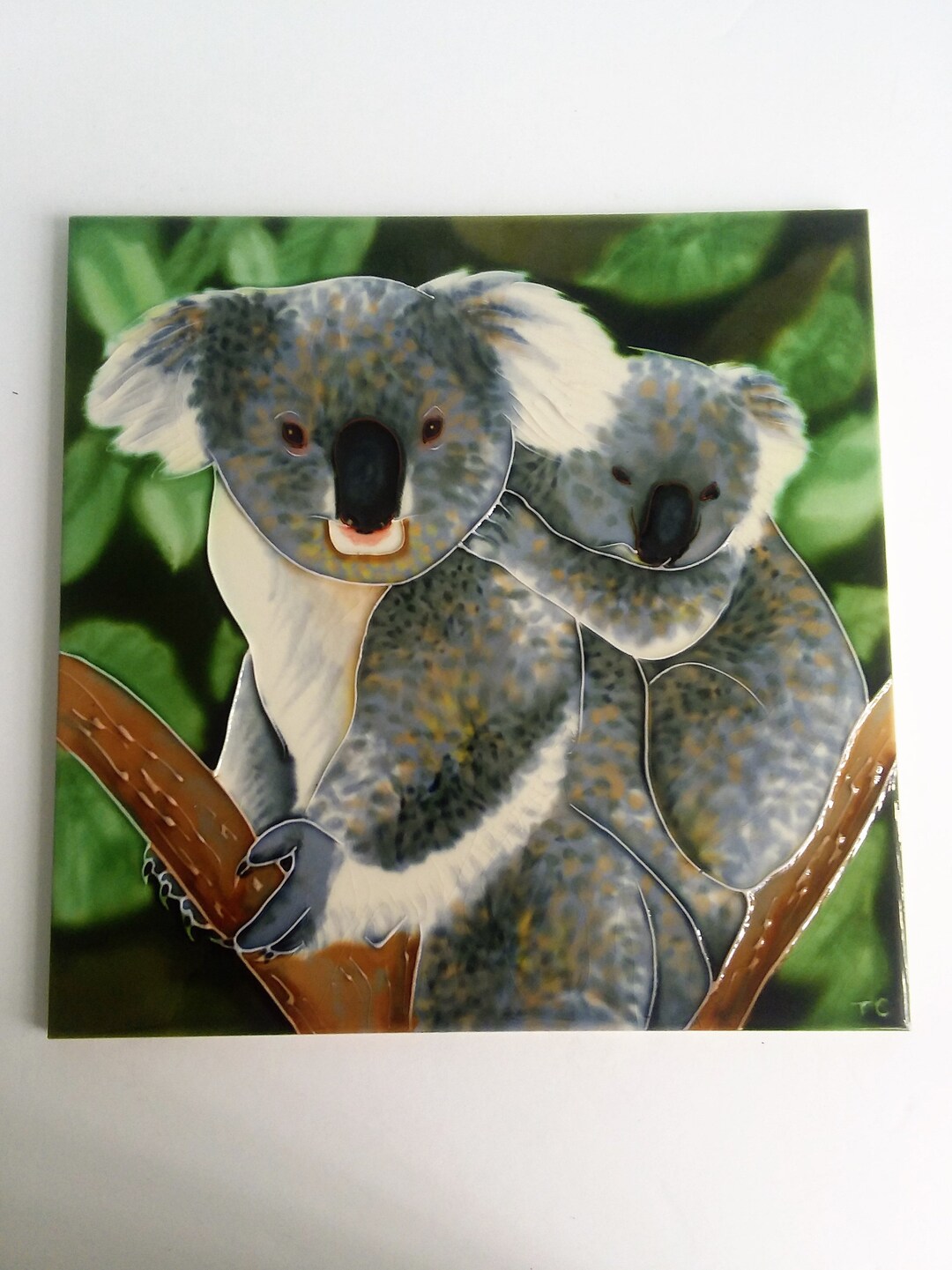 Koala Bears Ceramic Glazed Tile, Mother Baby Animals on Tree Branch ...