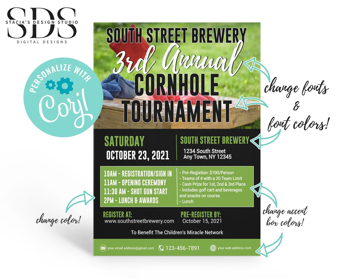 Cornhole Tournament Flyer 8.5x11 Digital File DIY in Corjl - Etsy