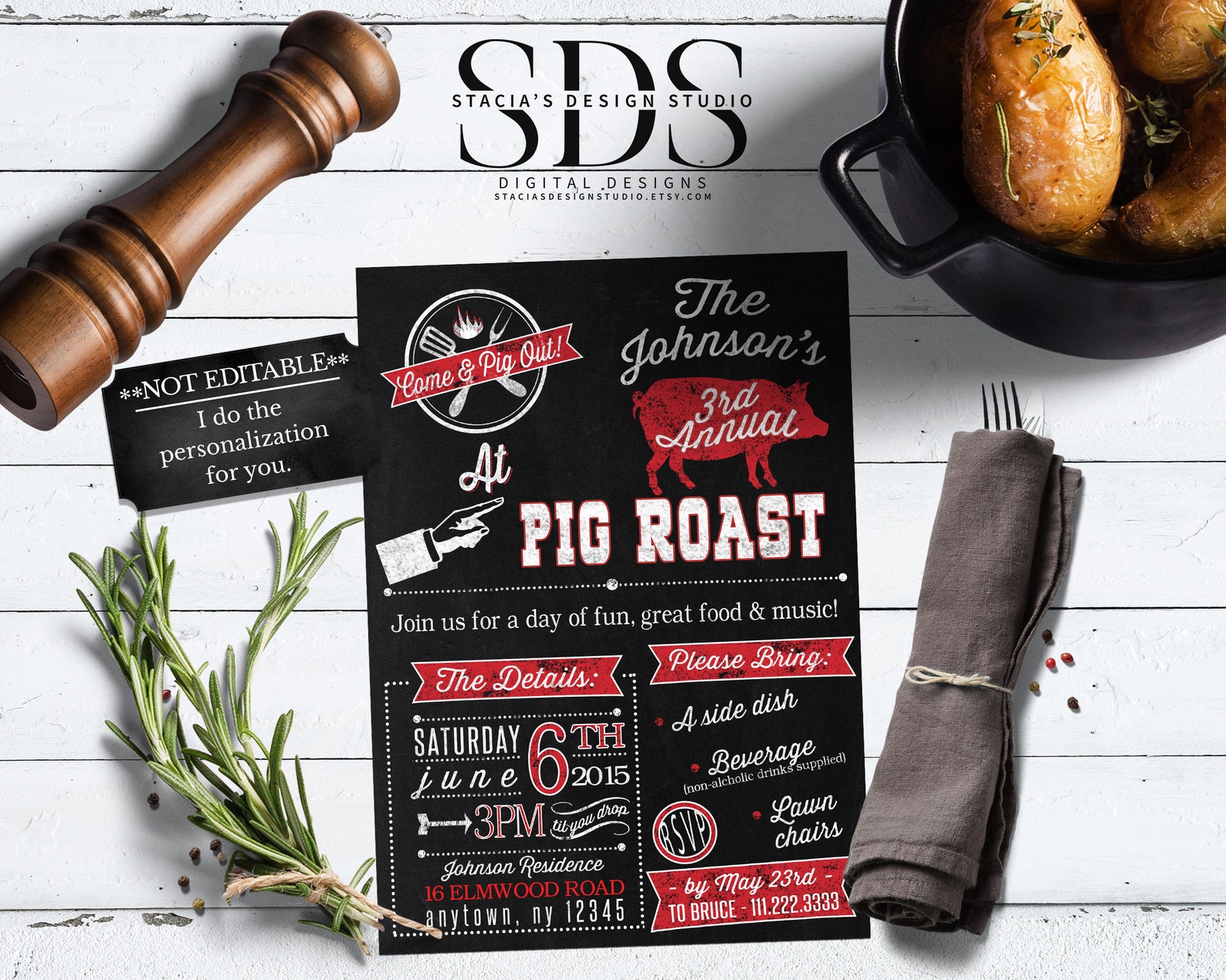 Pig Roast Invitation Retro Chalkboard Digital File Party | Etsy