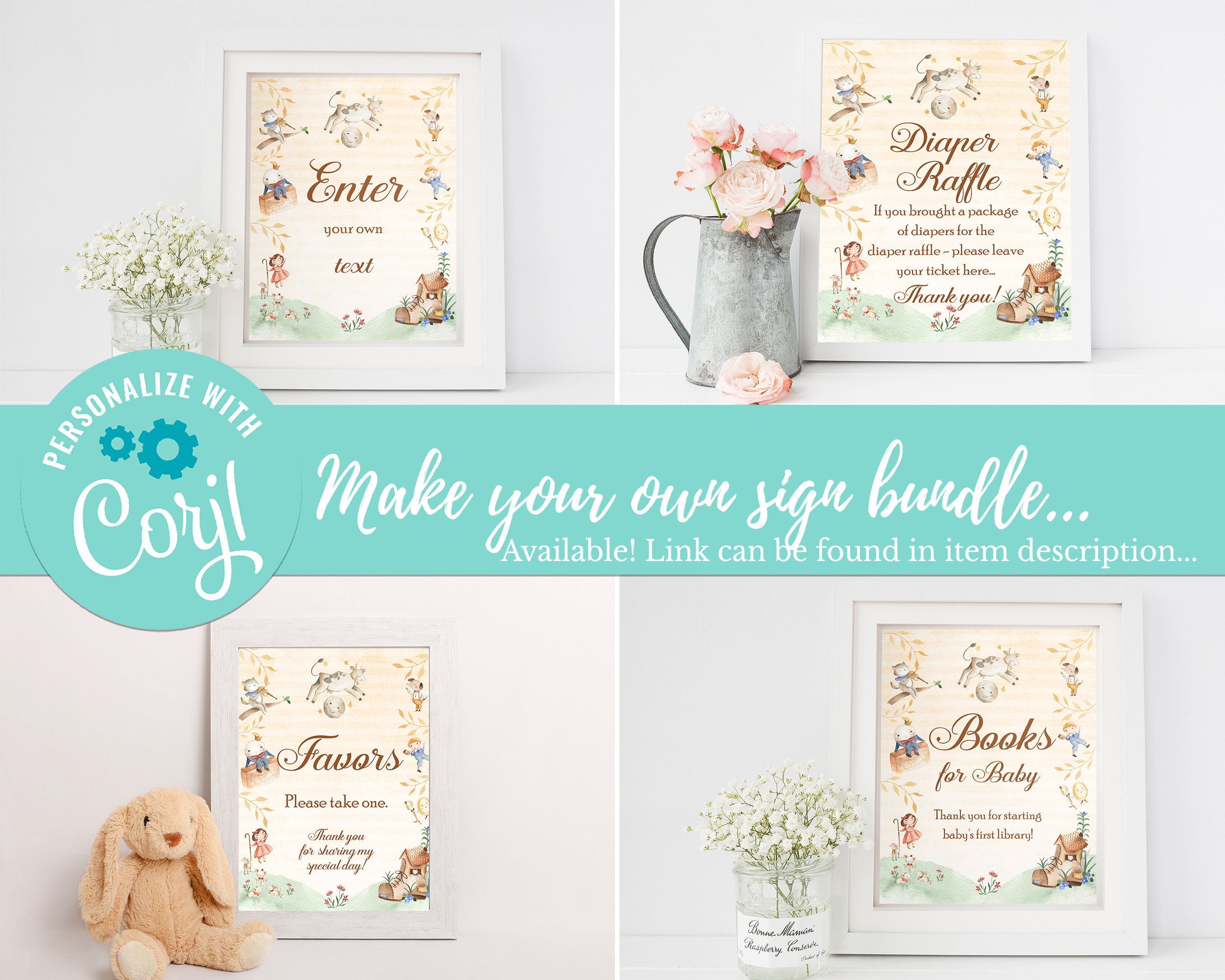 Mother Goose Nursery Rhyme Baby Shower - Non-editable Coloring Station ...