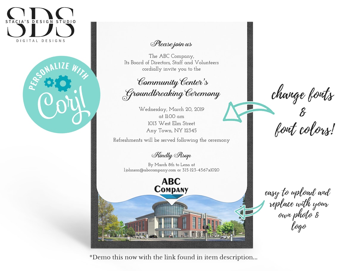 Groundbreaking Ceremony, Grand Opening, Gala Invitation - Corporate ...