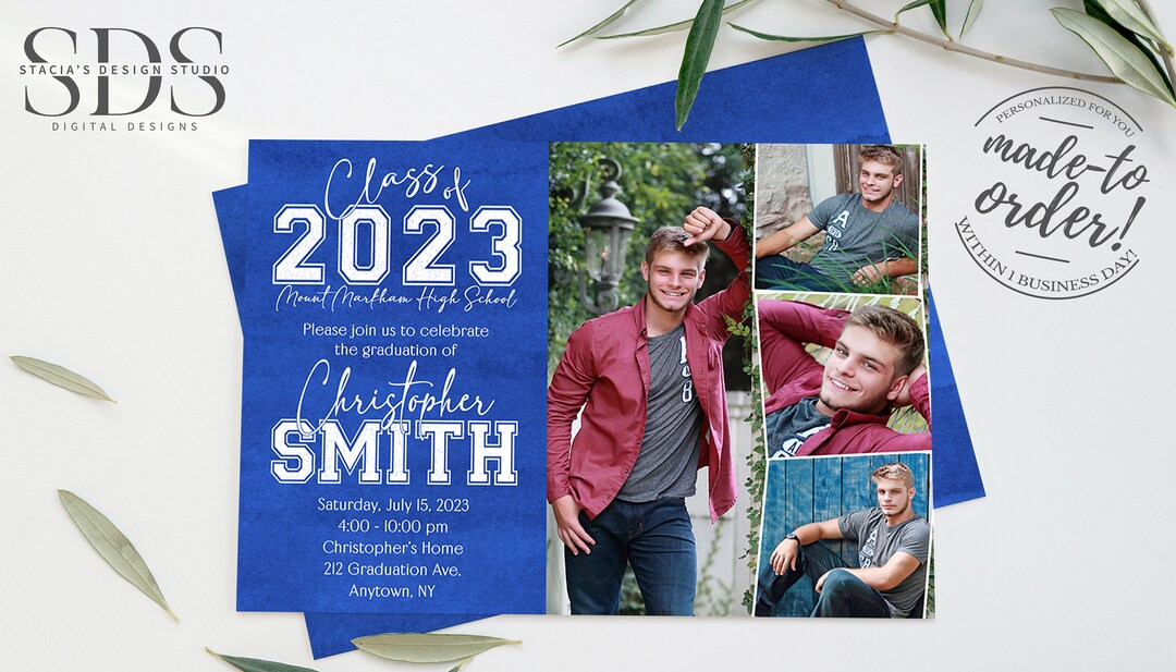 Graduation Varsity Letter Invitation / Announcement - 4 Photo - Choose ...
